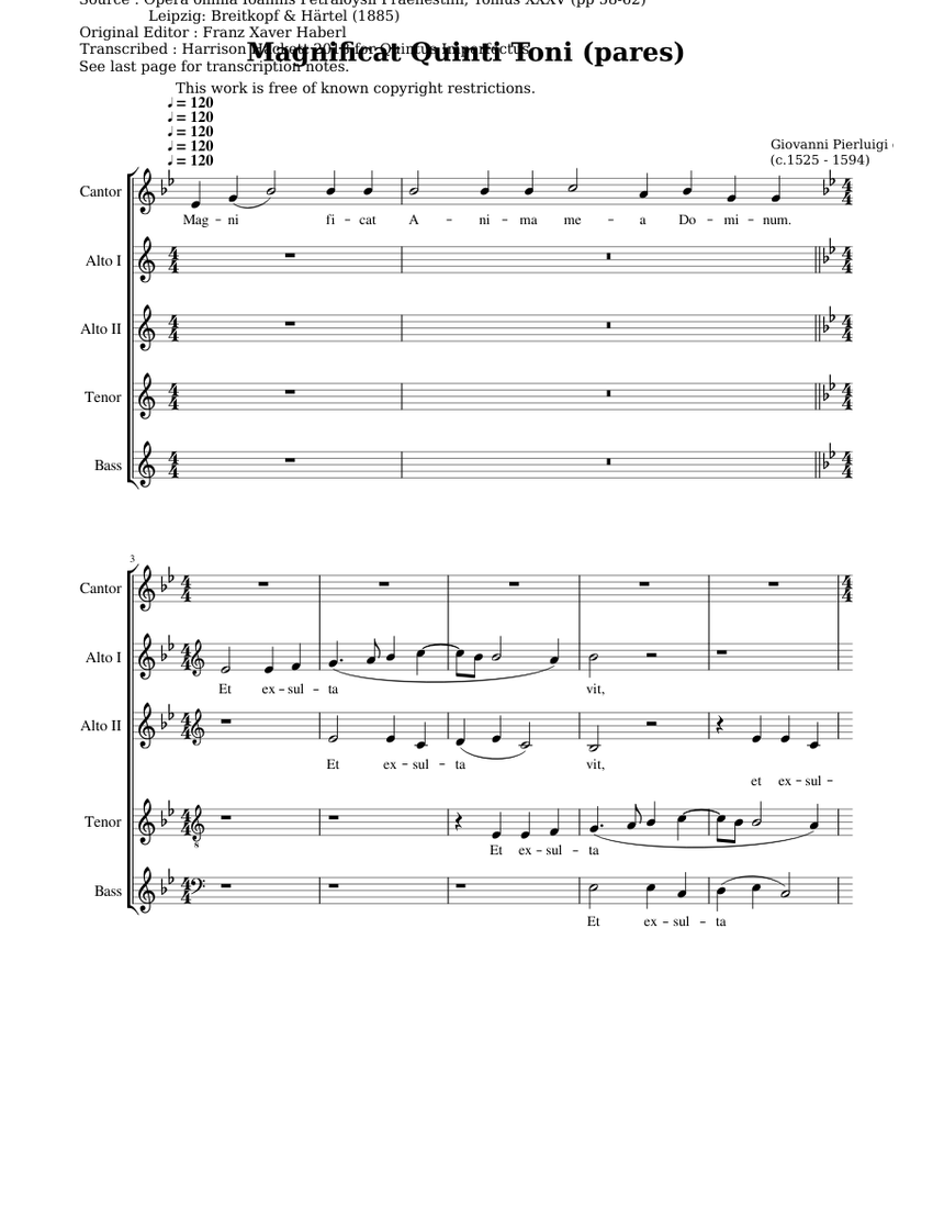 Magnificat Quinti Toni a4 Pares - Giovanni Pierluigi da Palestrina ...
