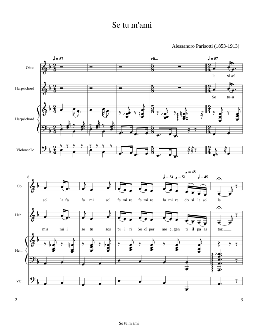 Se tu m'ami – Alessandro Parisotti Se tu m'ami - low - piano tutorial