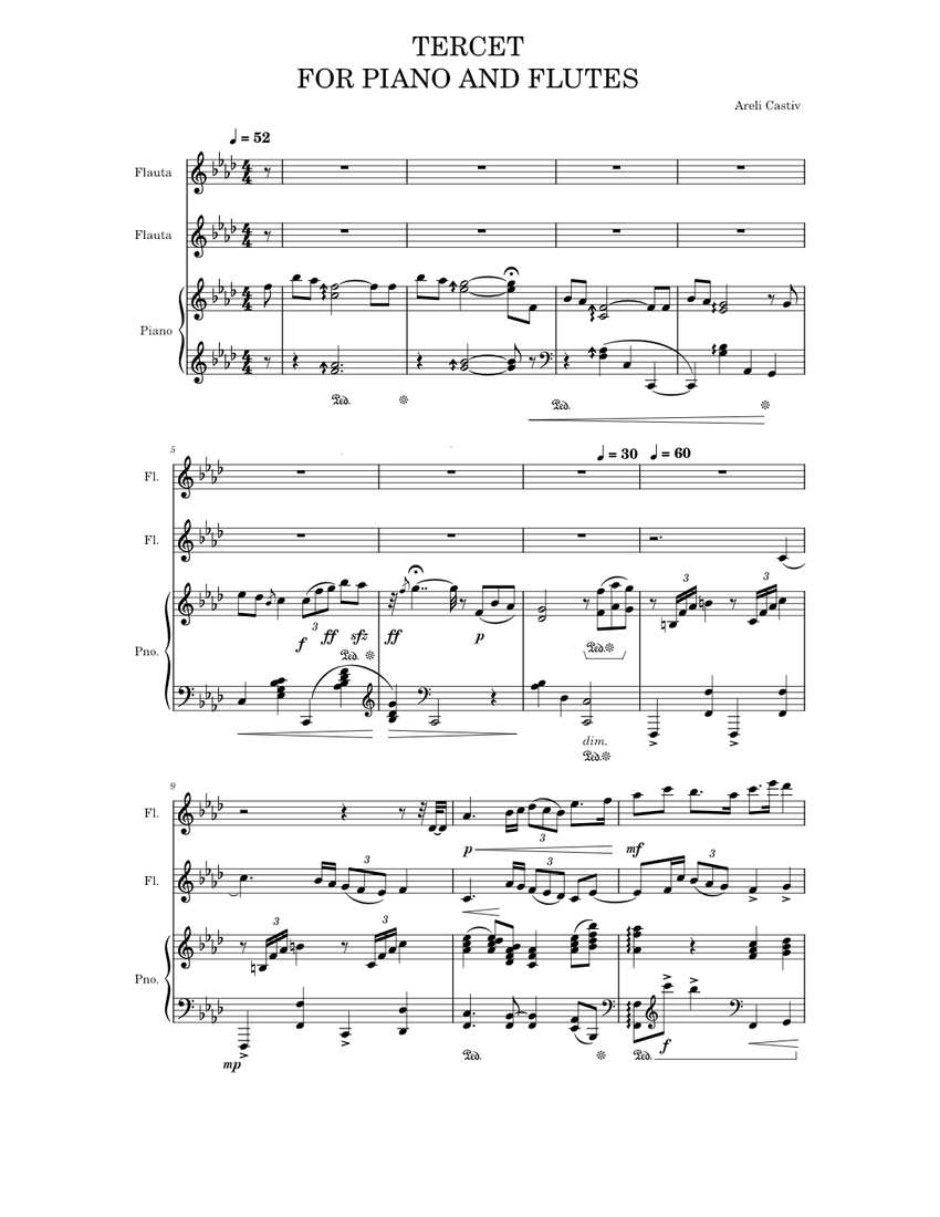TERCET FOR PIANO AND FLUTES Sheet music for Piano, Flute (Mixed Trio ...