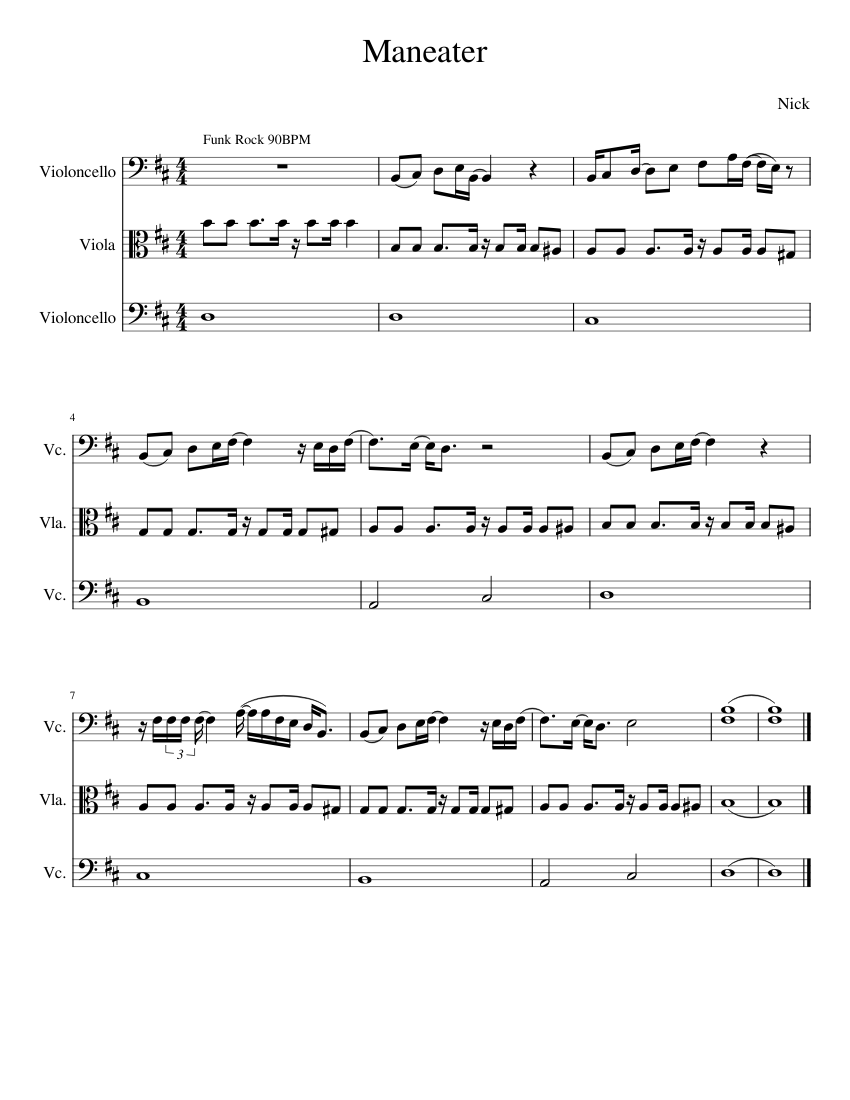 Maneater – Hall & Oates Maneater Sheet music for Viola, Cello (String ...