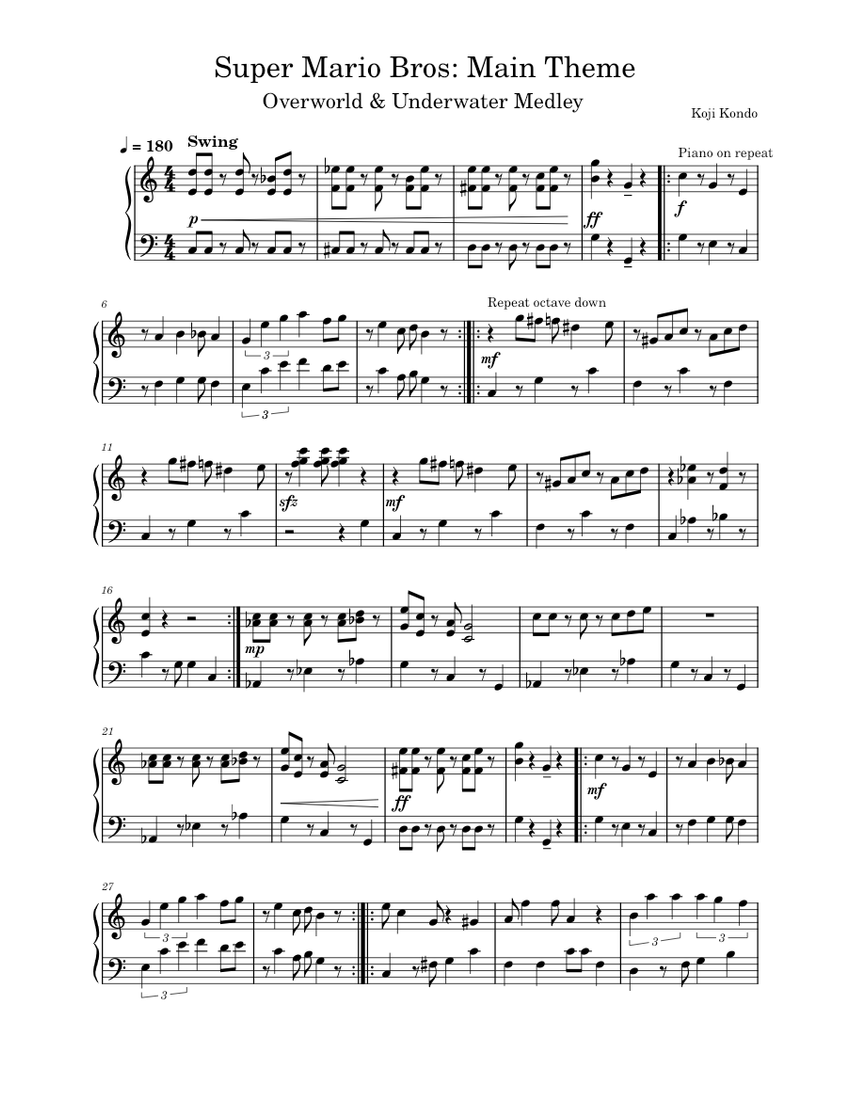 Super Mario Bros Main Theme Overworld Koji Kondo Sheet music for Piano Solo Musescore
