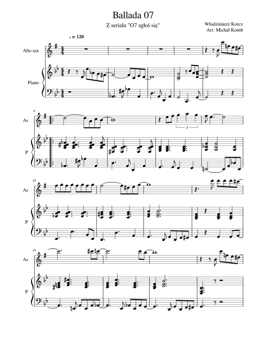 Ballada 07 Sheet music for Piano, Saxophone alto (Solo) | Musescore.com