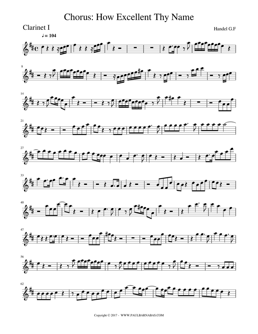 How Excellent Thy Name - 1st Clarinet by G.F. Handel Sheet music for ...