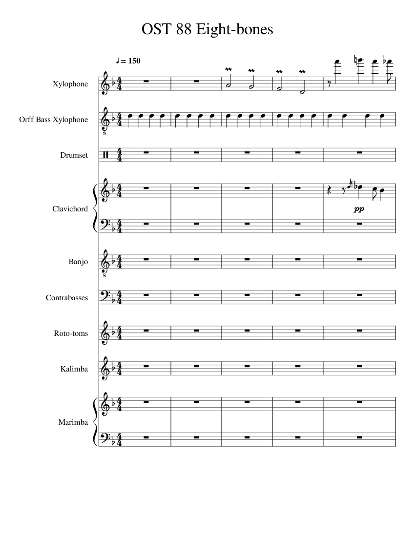 OST 88 Eight-bones Sheet music for Clavichord, Drum group, Marimba ...
