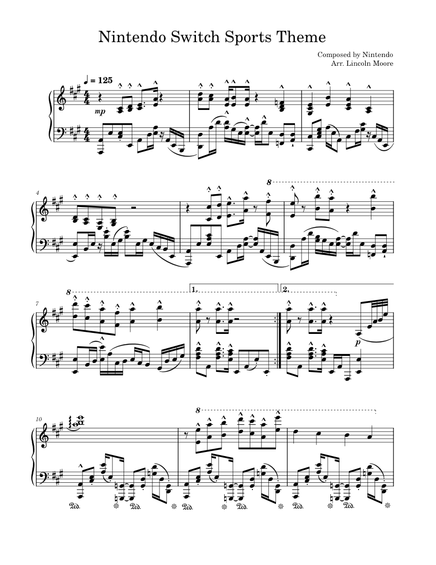 Nintendo Switch Sports Theme | Piano Arrangement Sheet Music for Piano ...