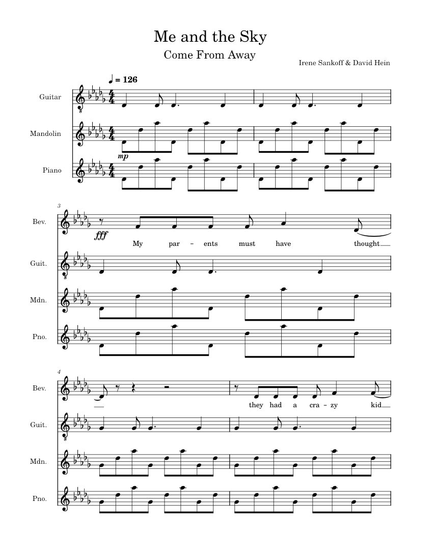 Me and the Sky (Come From Away) Sheet Music for Piano, Soprano, Alto ...