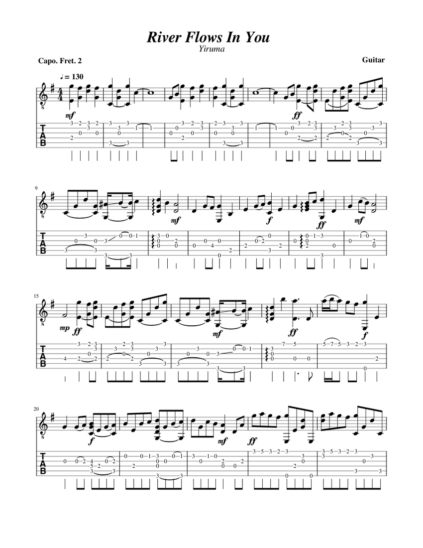 River Flows In You - Yiruma (Guitar) Sheet Music and Tab for Guitar ...
