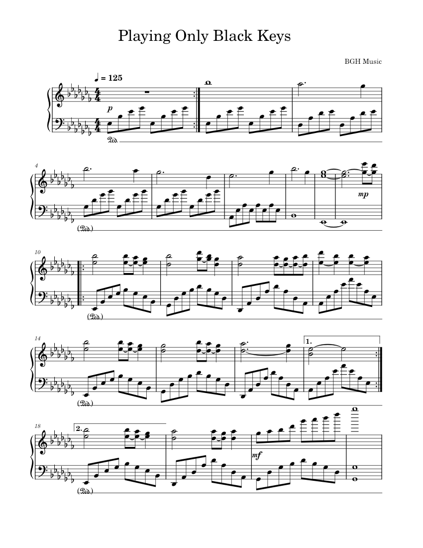 Playing only black keys – BGH Music Sheet Music for Piano (Solo ...