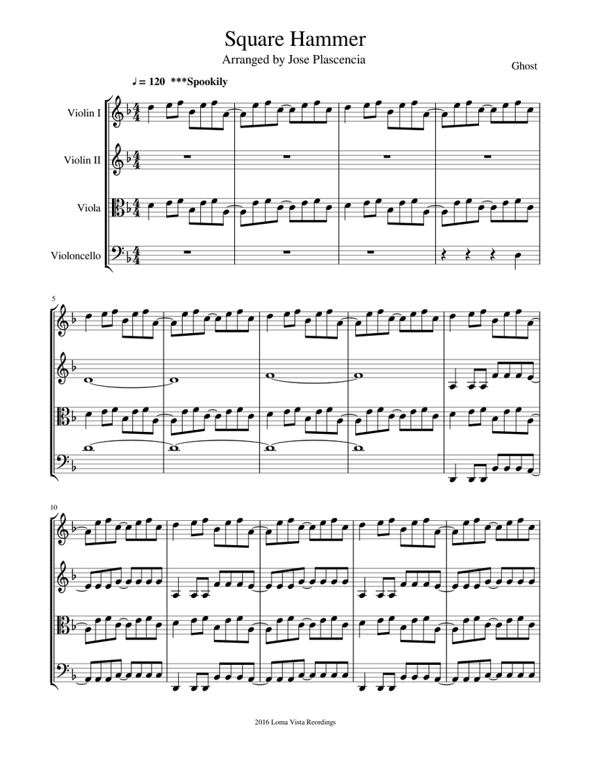 Square Hammer Sheet Music for Violin, Viola, Cello (String Quartet ...
