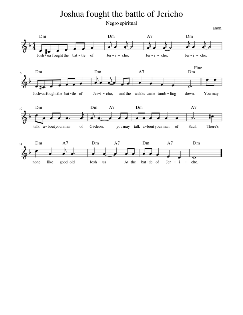 Joshua fought the battle of Jericho Sheet music for Piano (Solo) Easy ...
