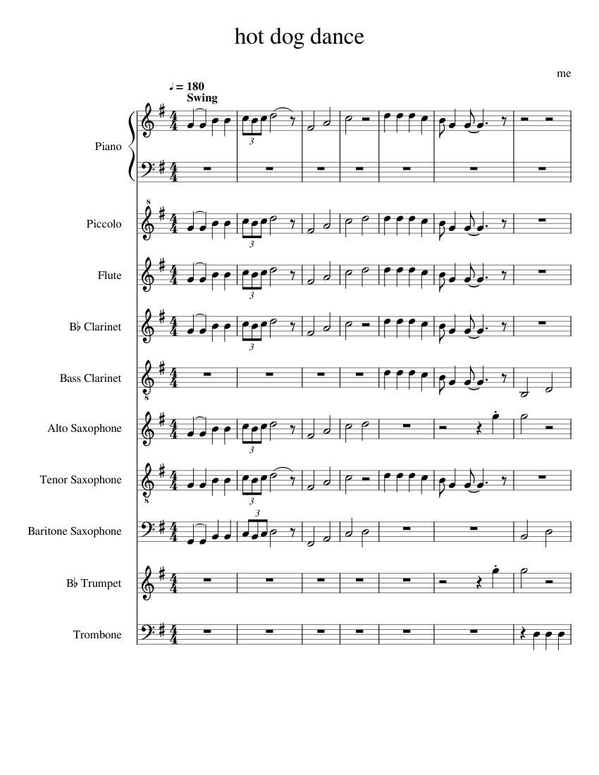 hot dog dance Sheet Music for Piano, Trombone, Flute piccolo, Flute ...