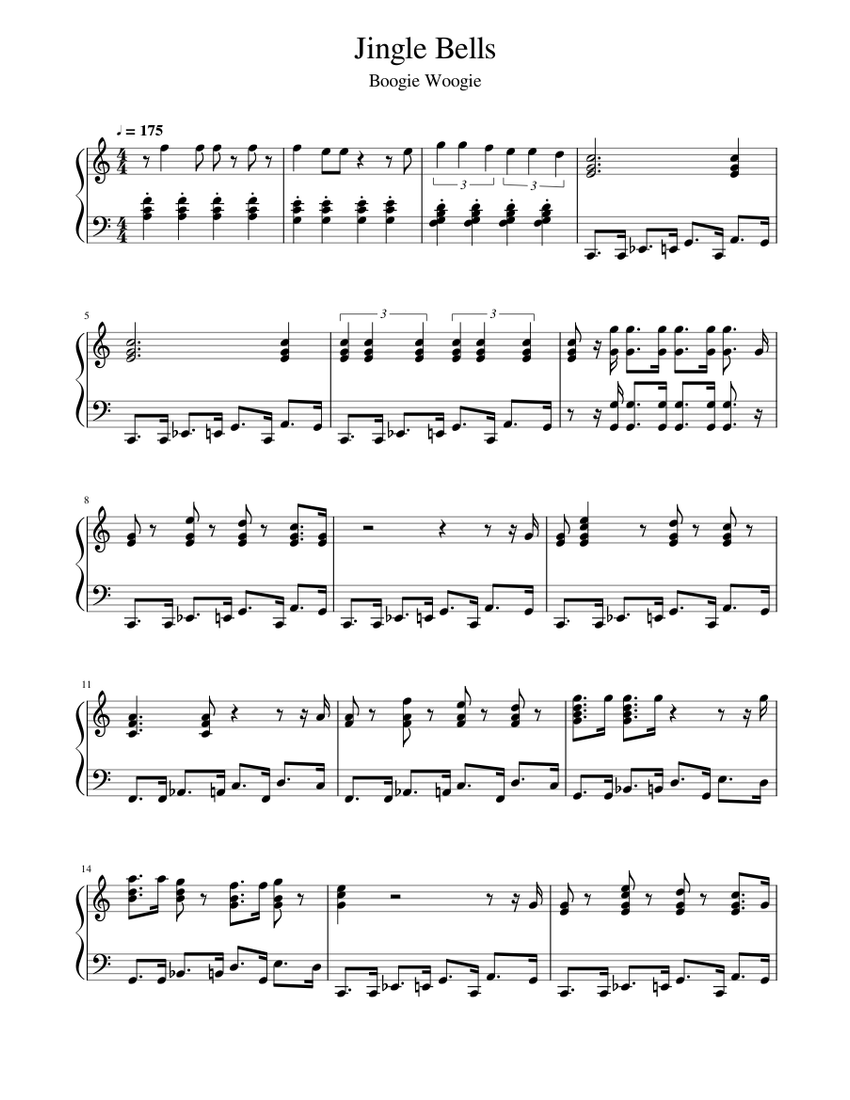 Jingle Bells (Boogie Woogie cover) Sheet Music for Piano (Solo ...