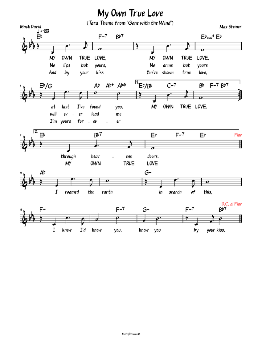 My Own True Love (Lead sheet with lyrics ) Sheet music for Piano (Solo ...