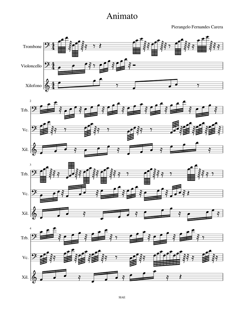 Animato Sheet music for Trombone, Cello, Xylophone (Mixed Trio ...