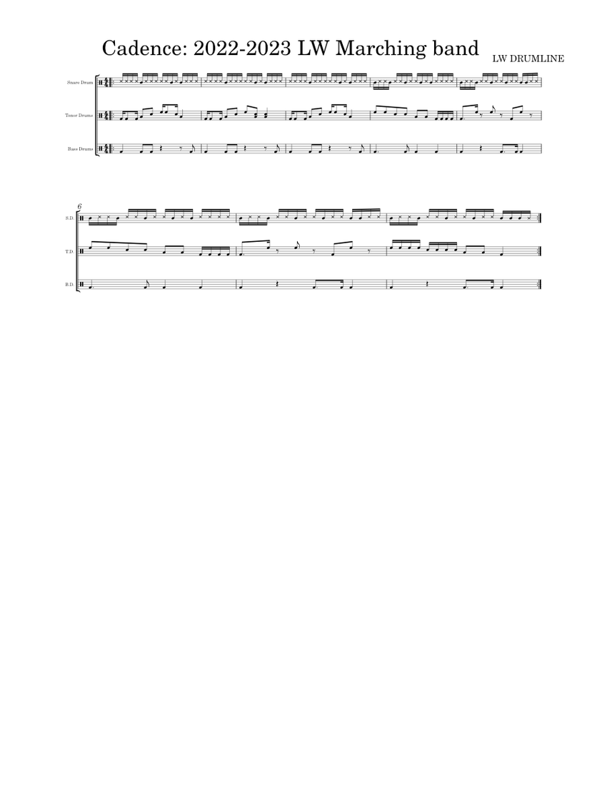 Cadence 2022-2023 LW Marching band Sheet music for Snare drum, Tenor ...