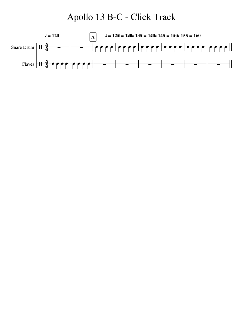 Apollo 13 B C Click Track Sheet music for Snare drum, Claves ...