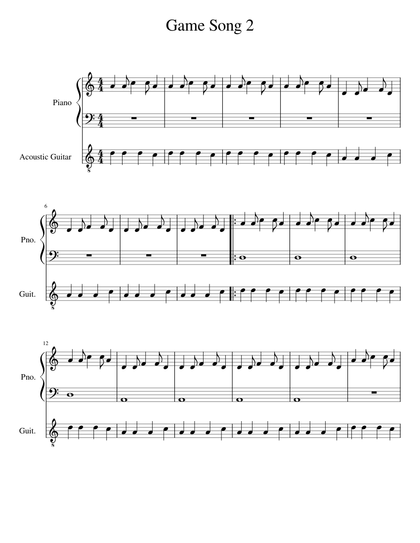 Game Song 2 Sheet music for Piano, Guitar (Mixed Duet) | Musescore.com