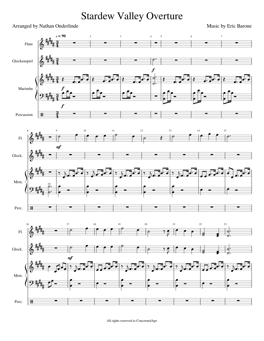 Stardew Valley Overture Sheet Music for Flute, Glockenspiel, Drum group ...
