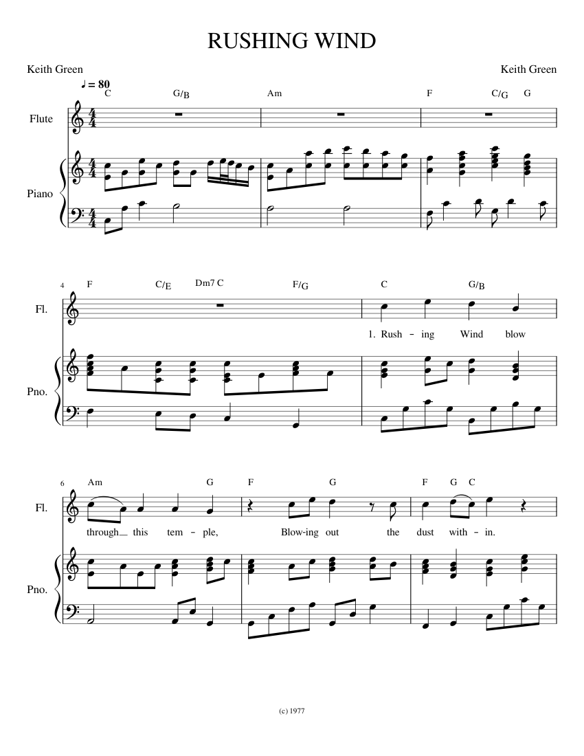 RUSHING WIND Sheet Music with Chords for Piano, Flute (Solo ...