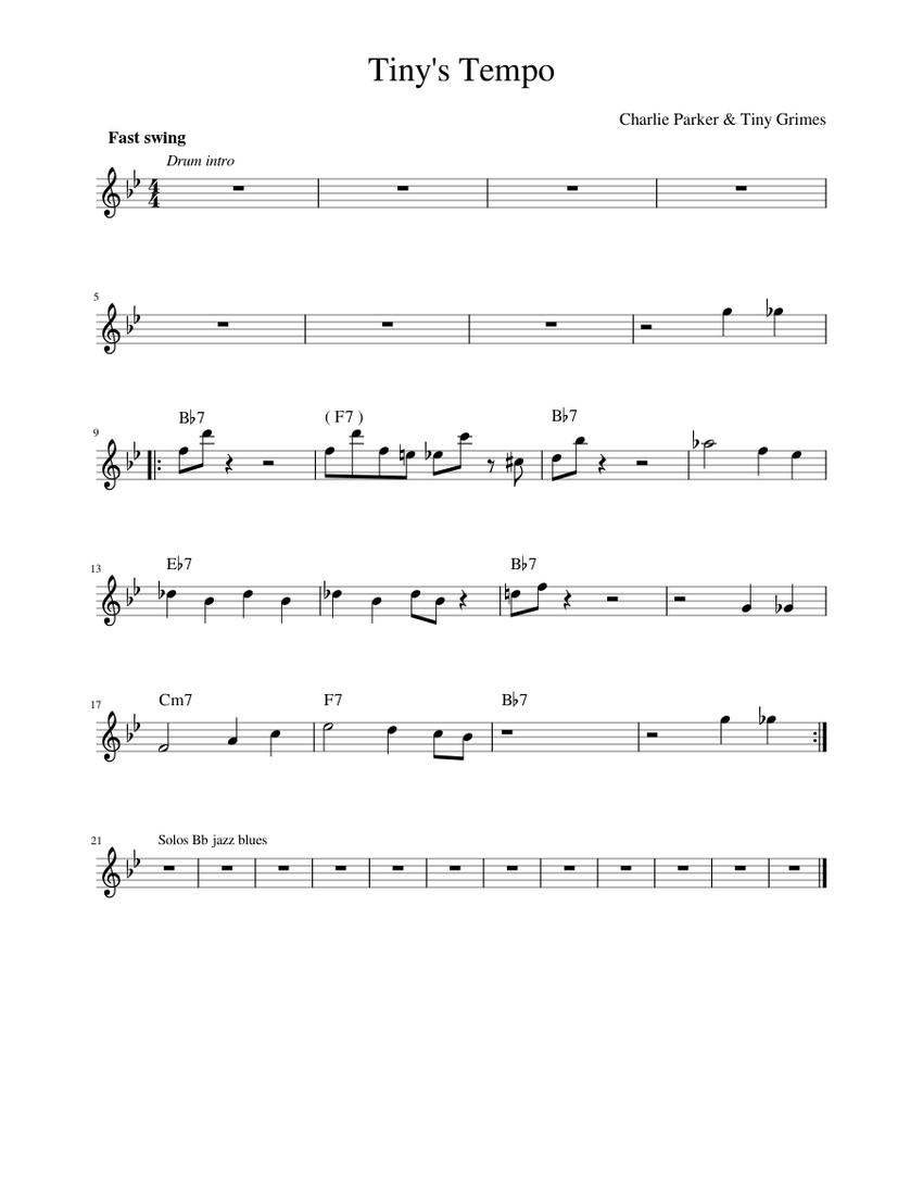 Tiny's Tempo – Charlie Parker & Tiny Grimes Sheet Music for Vocals ...