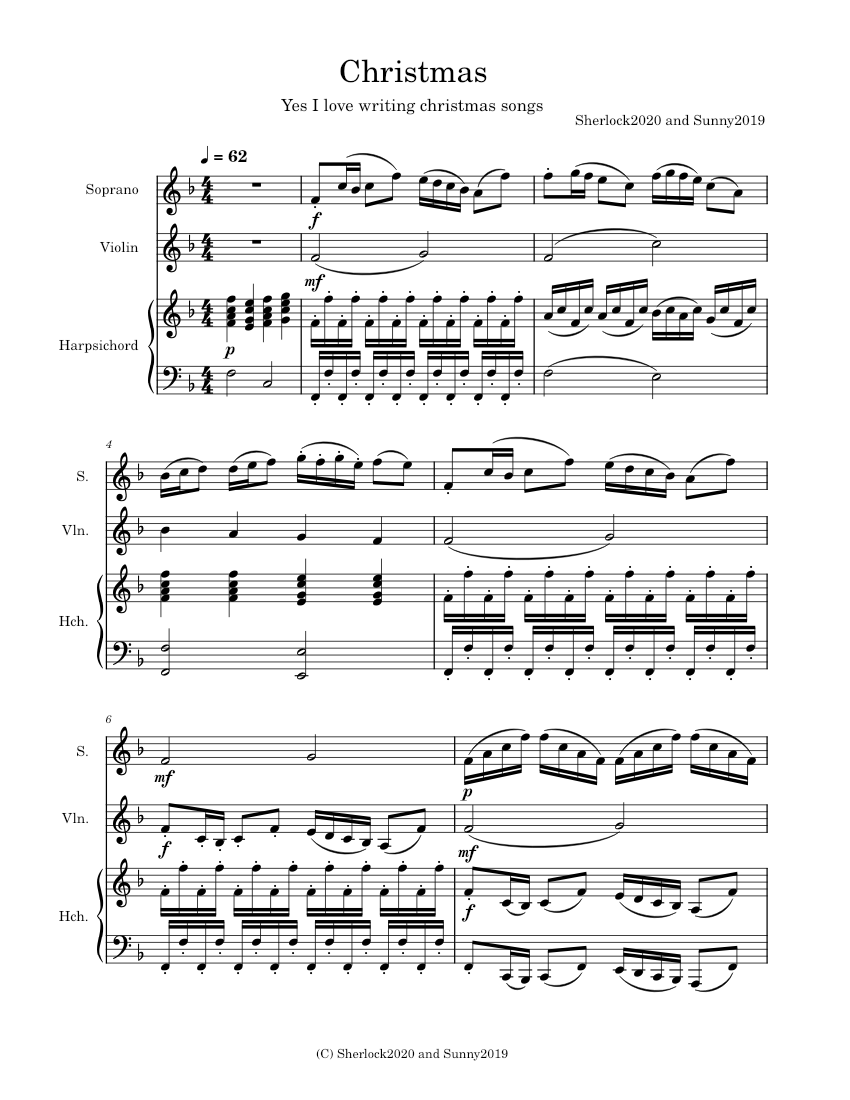 Christmas Sheet Music for Soprano, Harpsichord, Violin (Mixed Trio ...