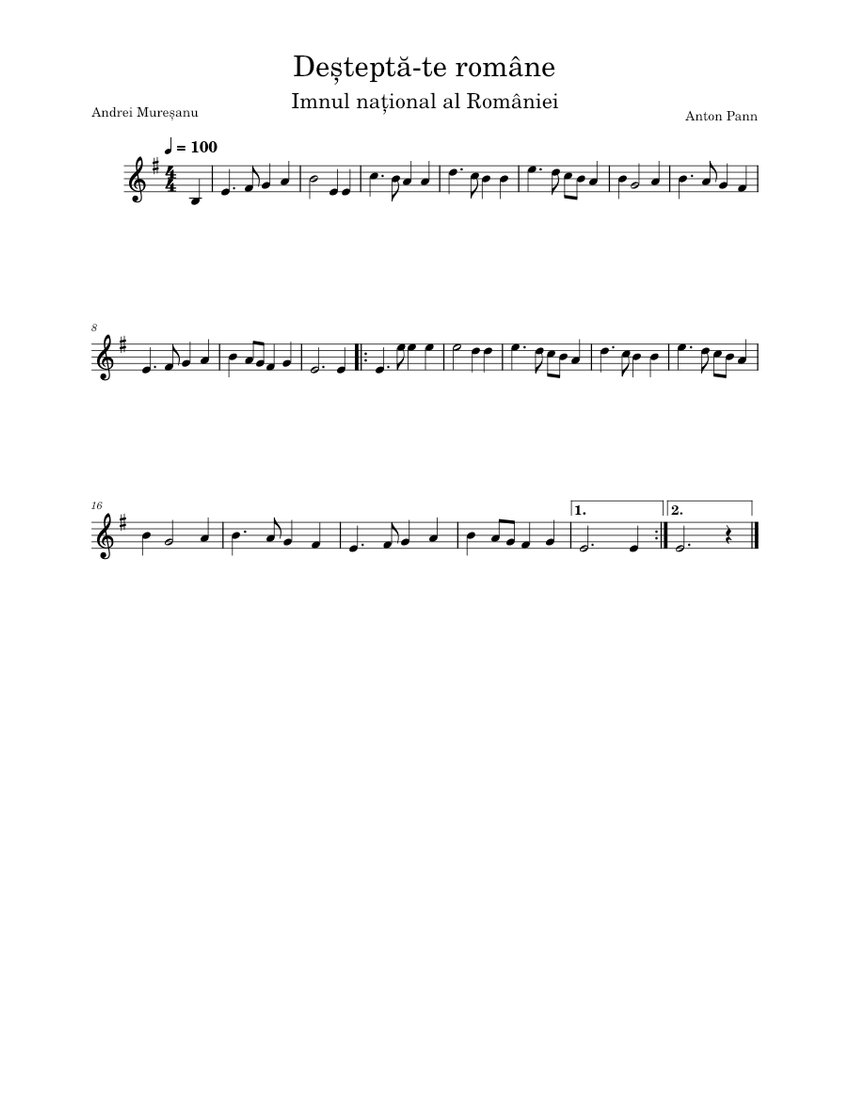 Desteapta-te, romane! – Anton Pann Deșteptă-te române Sheet music for Piano (Solo) | Musescore.com