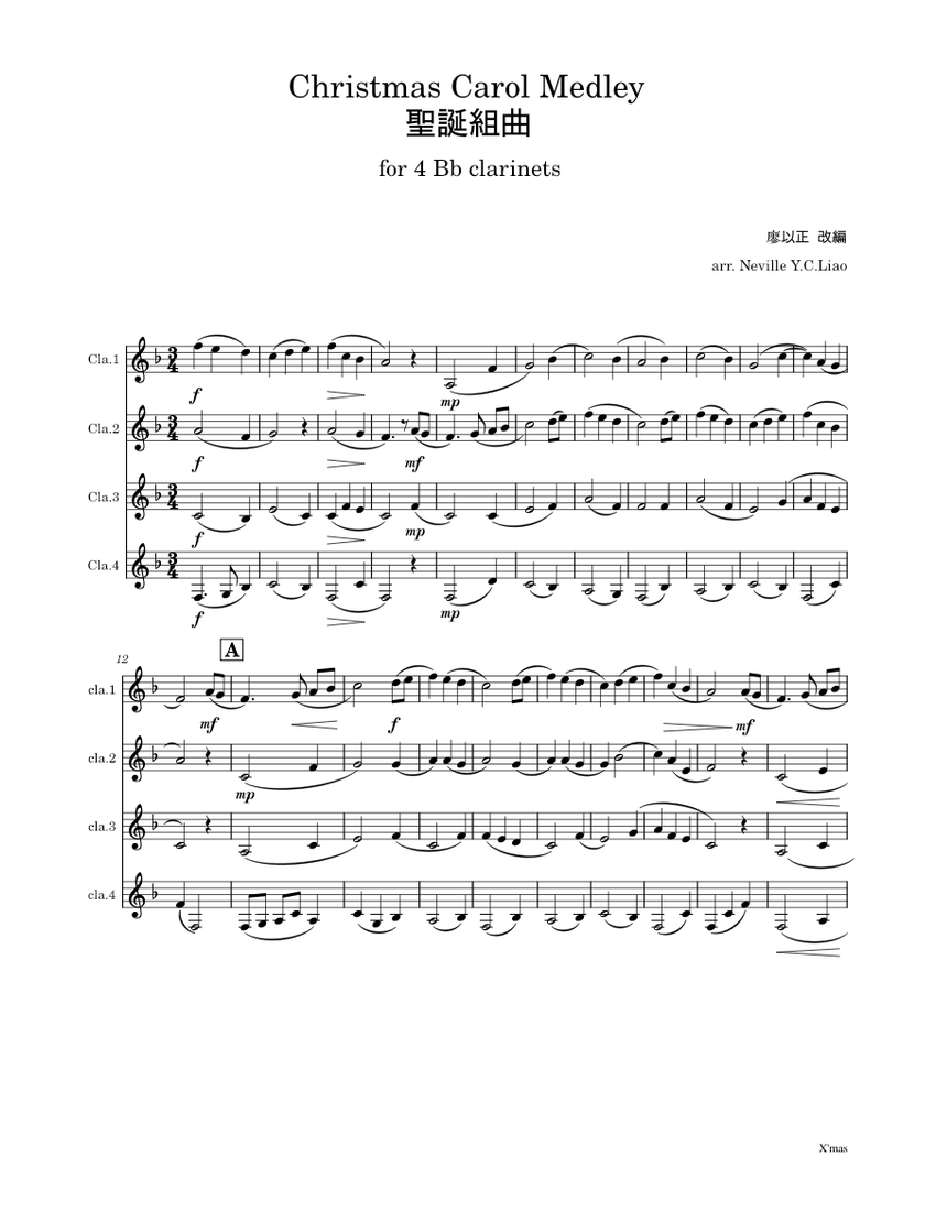 Christmas Carol Medley Sheet music for Clarinet in b-flat (Woodwind ...