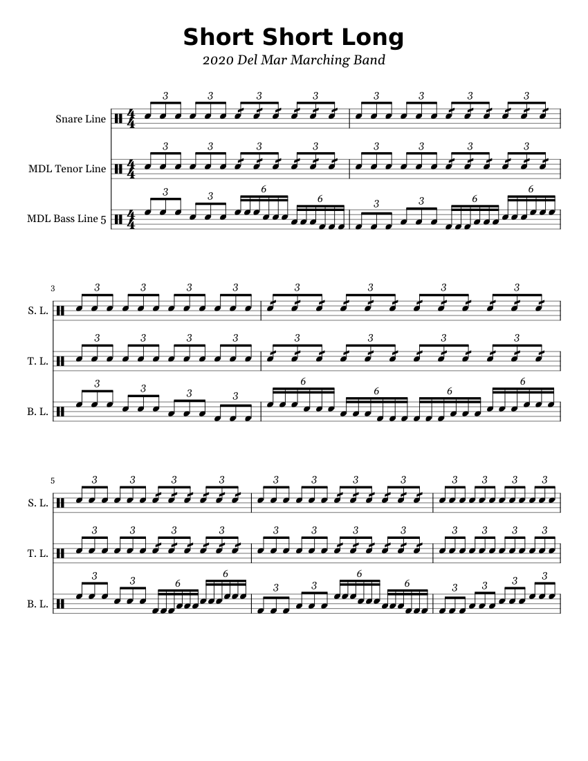 Short Short Long Sheet music for Snare drum, Tenor drum, Bass drum ...