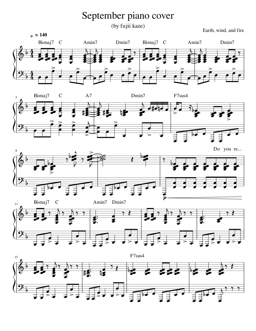 September piano cover-Fujii Kaze Sheet music for Piano (Piano-Voice ...