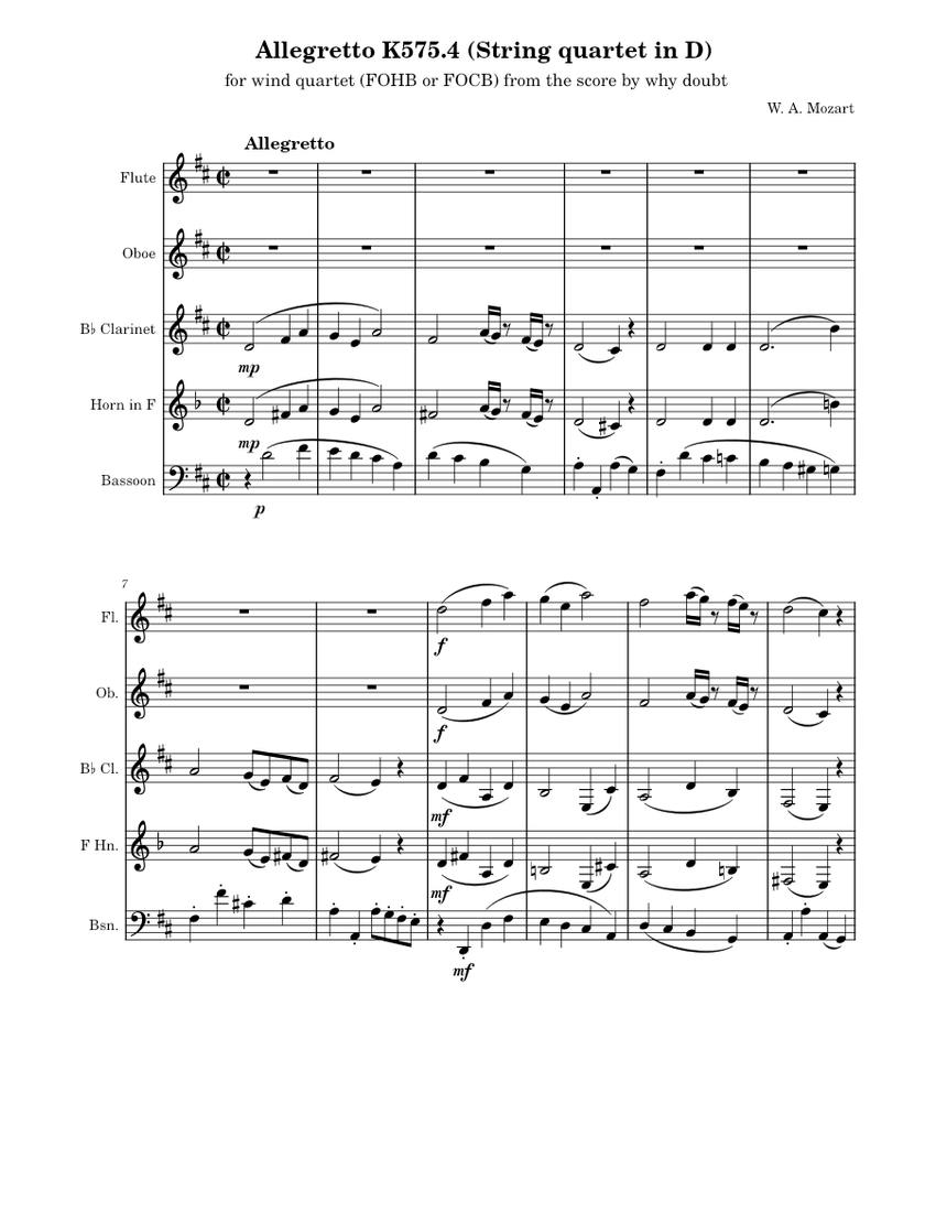 Allegretto from String Quartet No.21 in D major, K.575.4 – Wolfgang ...