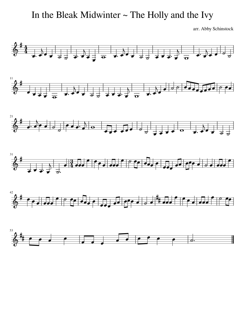 In the Bleak Midwinter ~ The Holly and the Ivy Sheet music for Clarinet ...