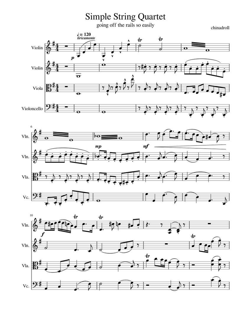 Simple String Quartet Sheet music for Violin, Viola, Cello (String ...