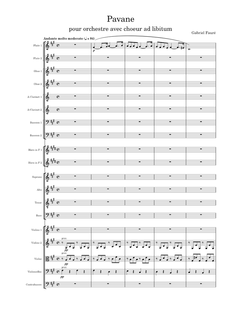 Pavane, Op. 50 by Gabriel Faure Sheet Music for Soprano, Alto, Tenor ...