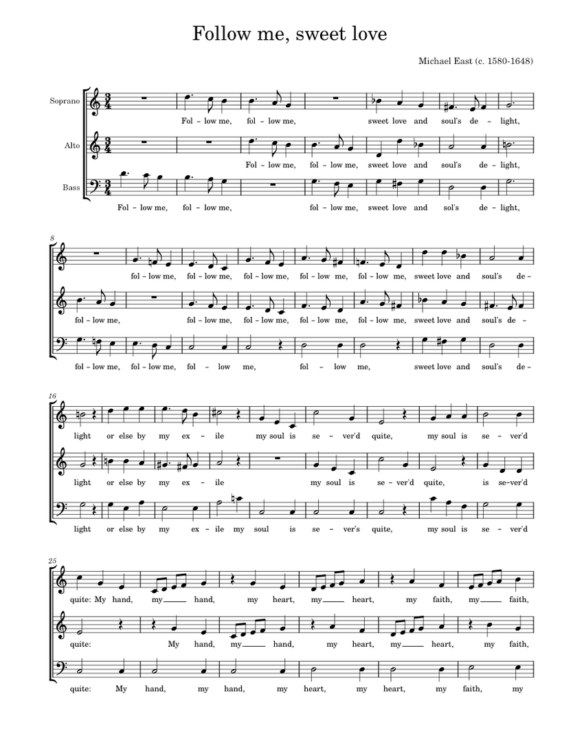 Follow me, sweet love Sheet Music for Soprano, Alto, Bass voice (A ...