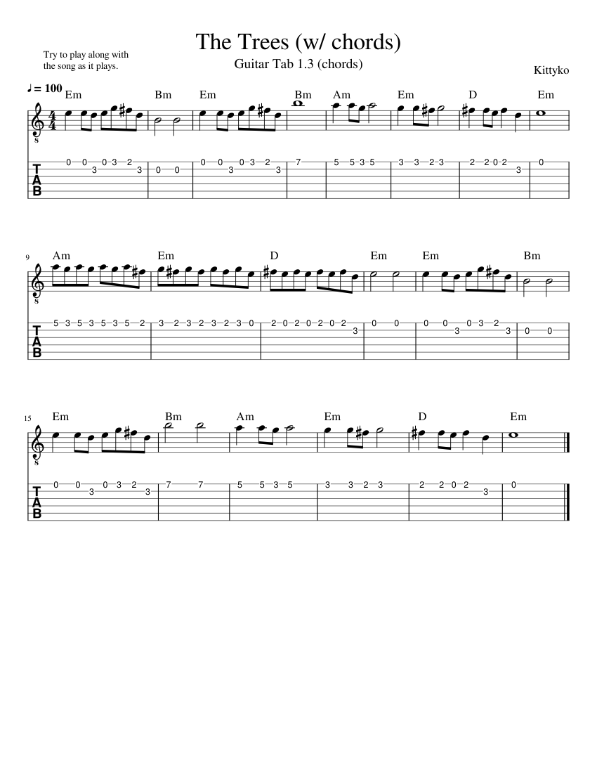 The Trees w chords Sheet music for Guitar (Solo) | Musescore.com