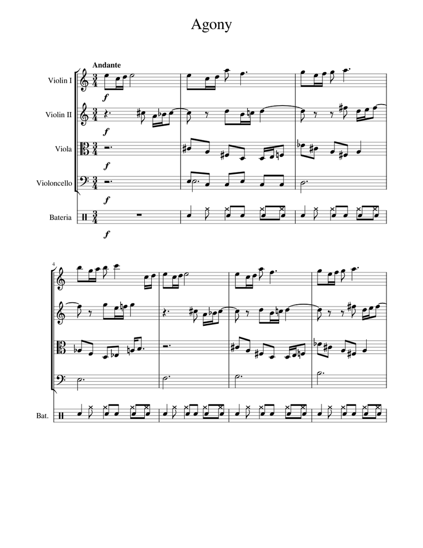 AGONY Sheet music for Violin, Viola, Cello, Drum group (Mixed Quintet ...