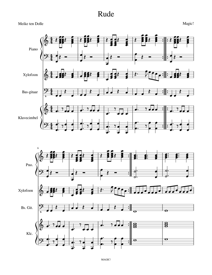 Rude, MAGIC! Sheet Music with Chords for Piano, Soprano, Harpsichord ...
