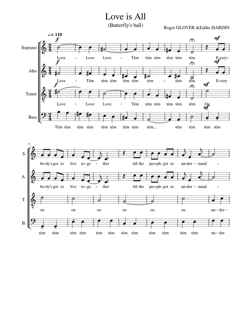 Love is All Sheet music for Soprano, Alto, Tenor, Bass voice (Choral ...