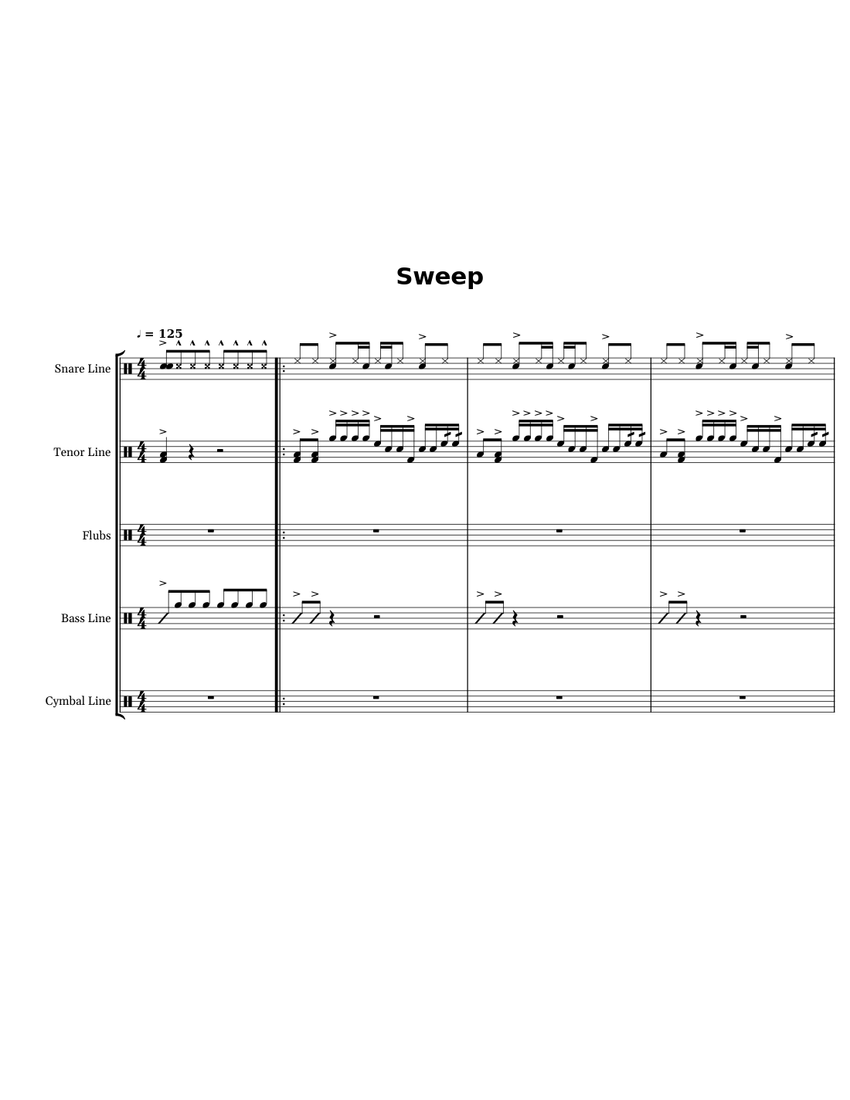 Sweep (extended) Sheet music for Snare drum, Crash, Tenor drum, Bass ...