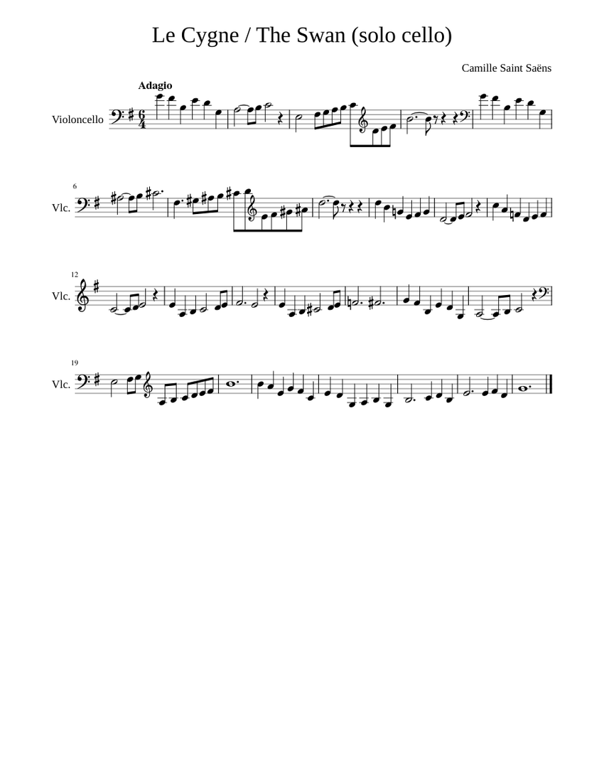 Le Cygne / The Swan Sheet music for Cello (Solo) | Musescore.com