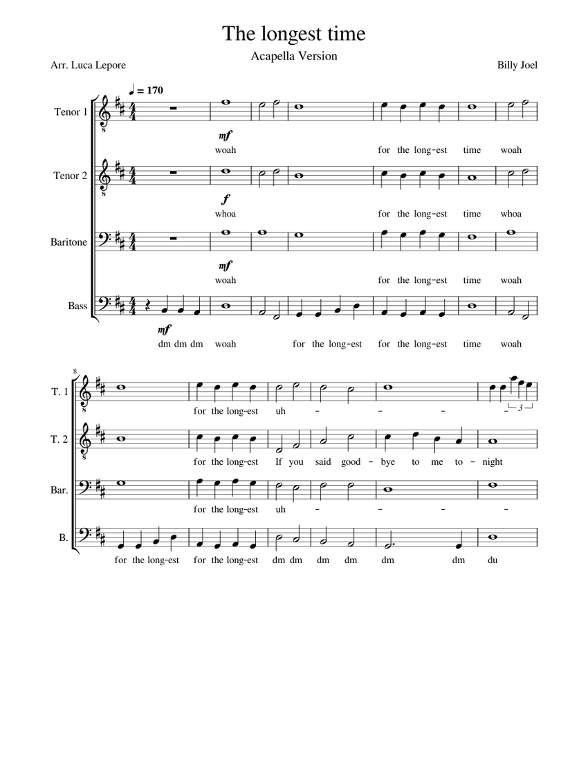 The longest time – Billy Joel The longest time acapella version Sheet ...