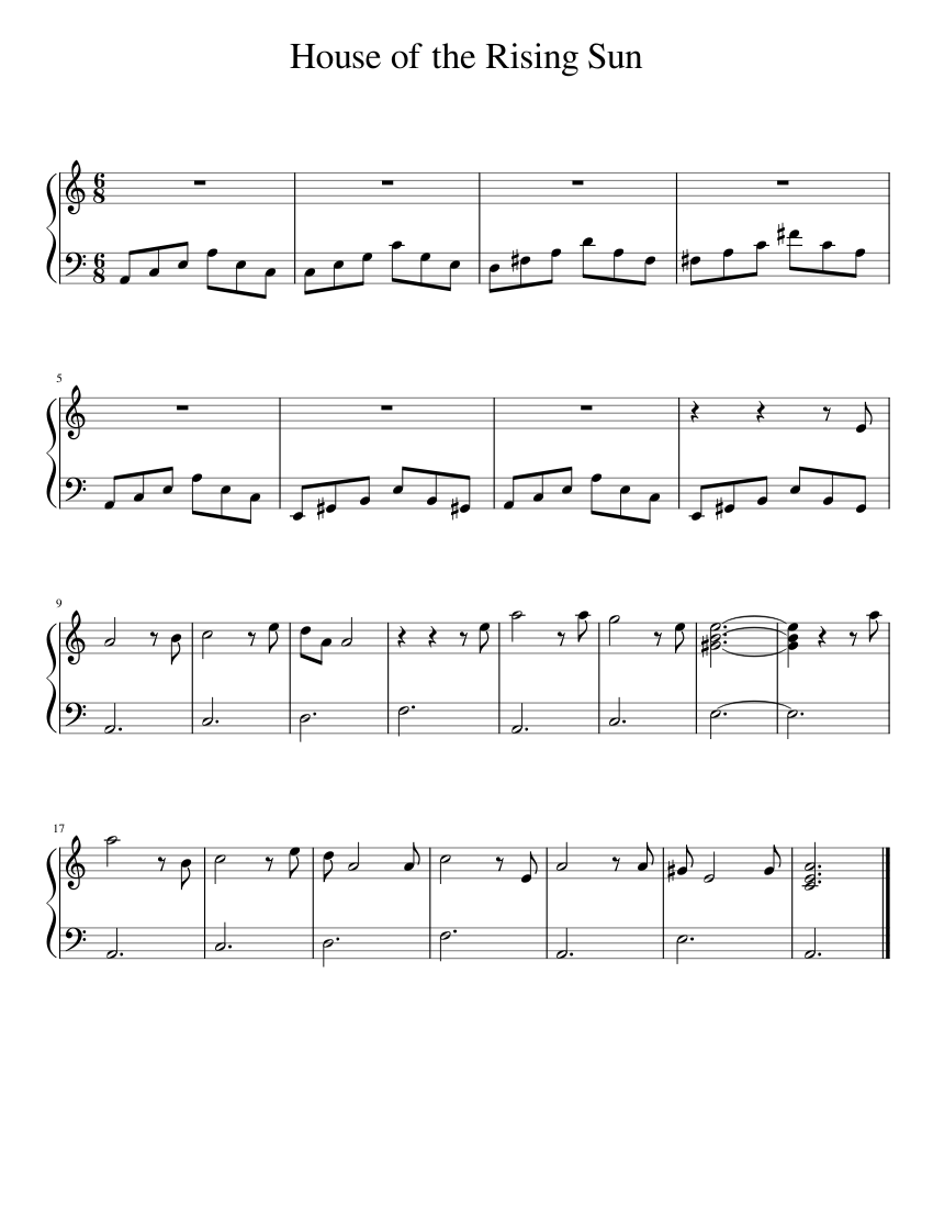 House of the Rising Sun (easy) Sheet Music for Piano (Solo) | MuseScore.com
