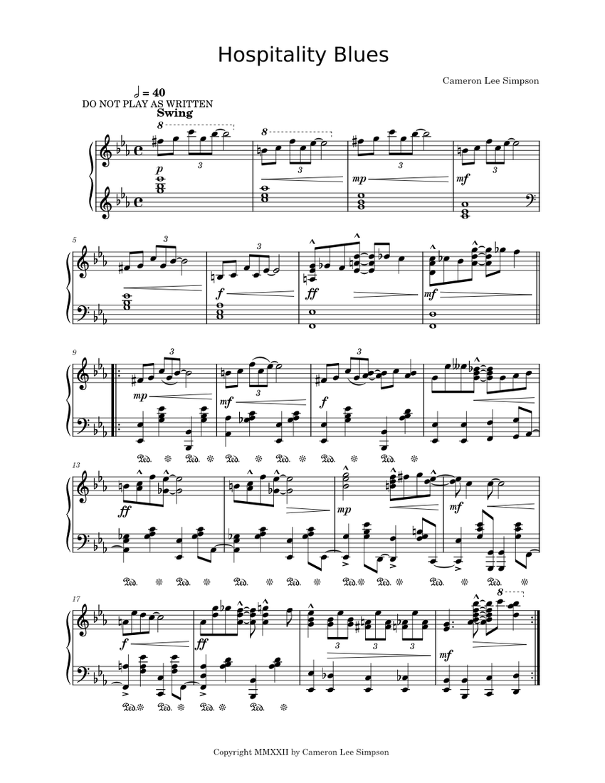 Hospitality Blues Sheet Music for Piano (Solo) | MuseScore.com