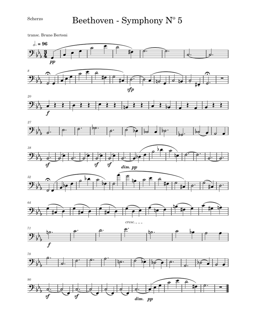 Bass Scherzo Beethoven Symphony 5 Sheet Music for Contrabass (Solo ...