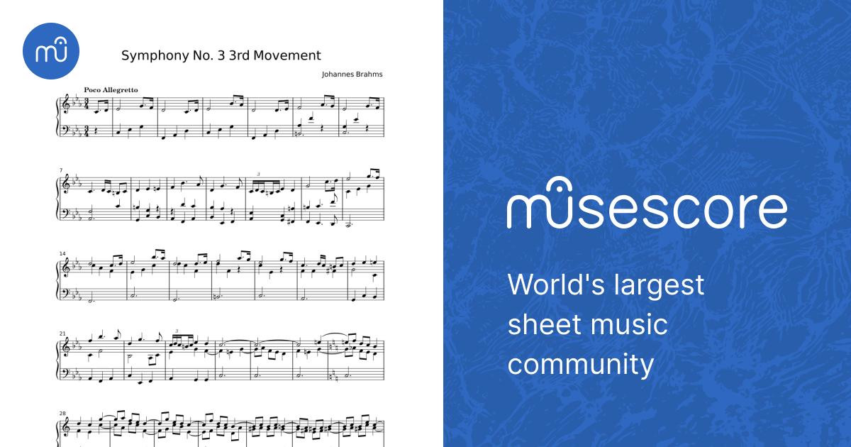 Symphony No. 3 3rd Movement - Johannes Brahms Sheet Music for Piano ...