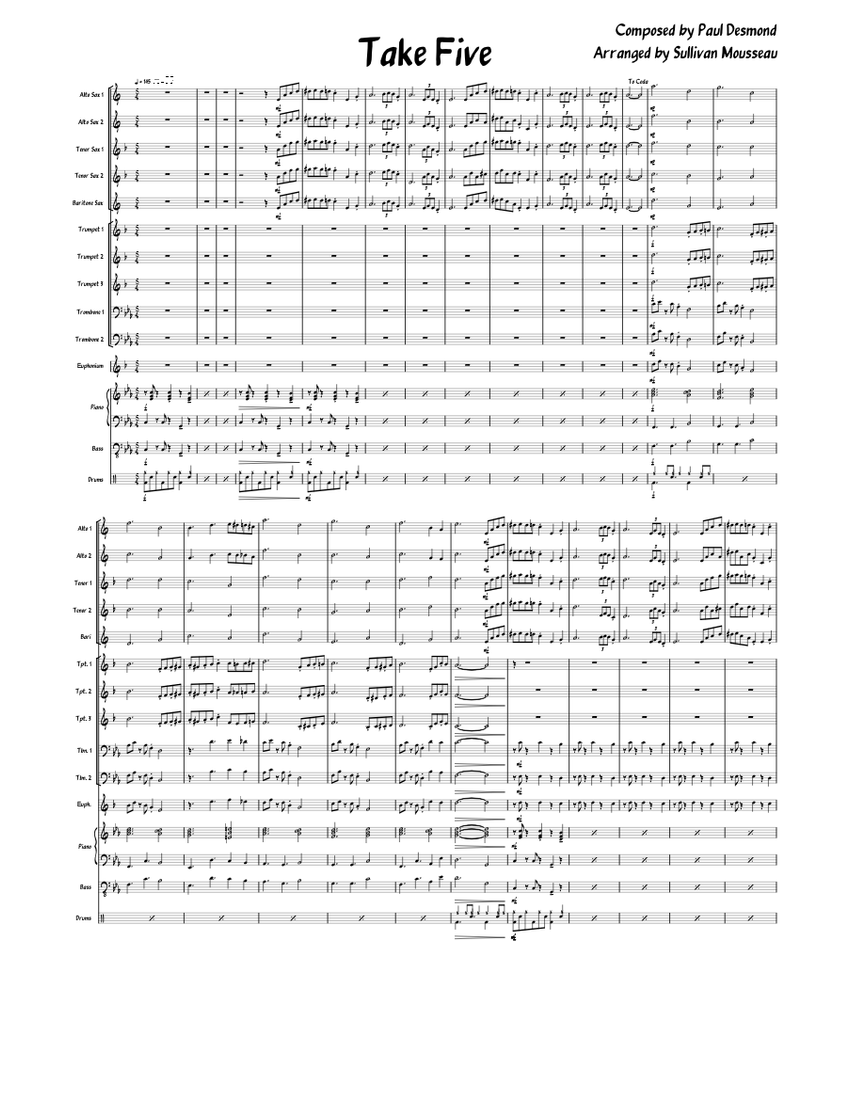 Take Five Sheet Music for Piano, Trombone, Euphonium, Saxophone alto ...