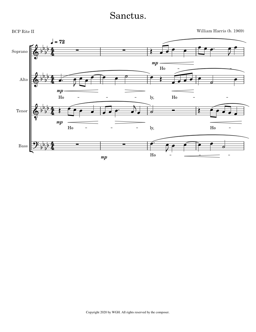 Sanctus. Sheet Music for Soprano, Alto, Tenor, Bass voice (SATB ...