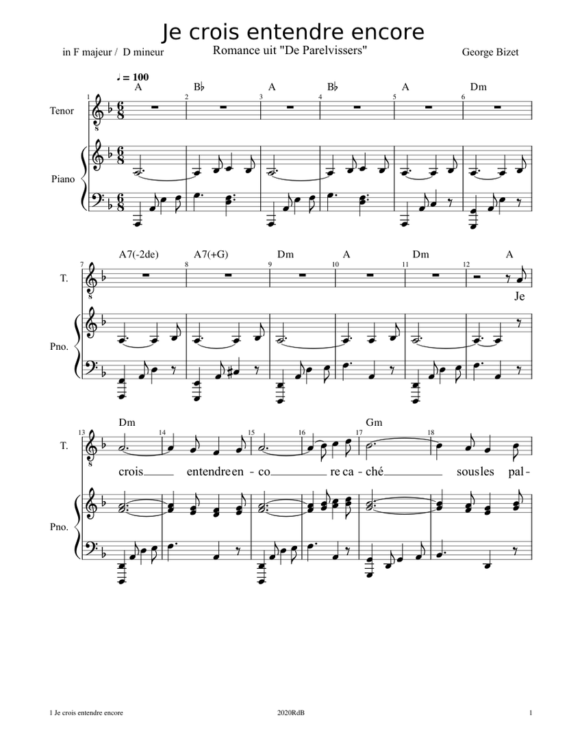 Je crois entendre encore Sheet music for Piano (Solo) | Musescore.com