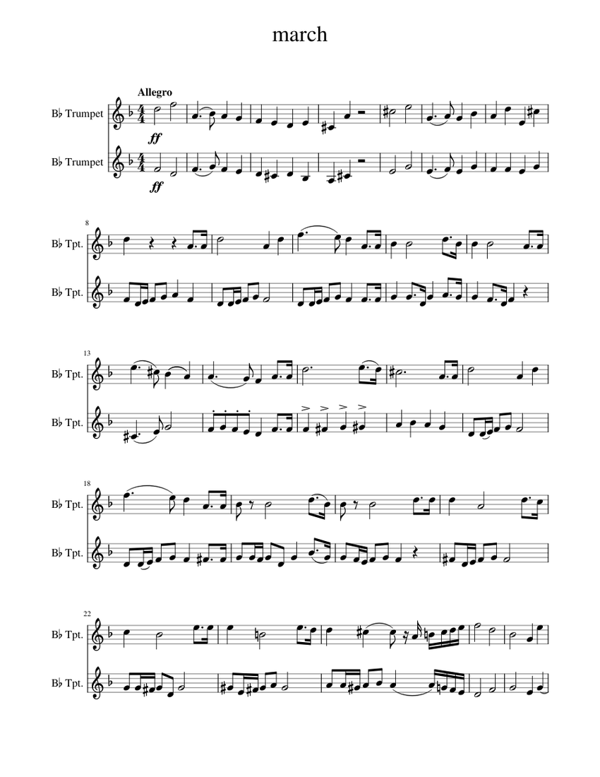 duo march Sheet music for Trumpet in b-flat (Brass Duet) | Musescore.com