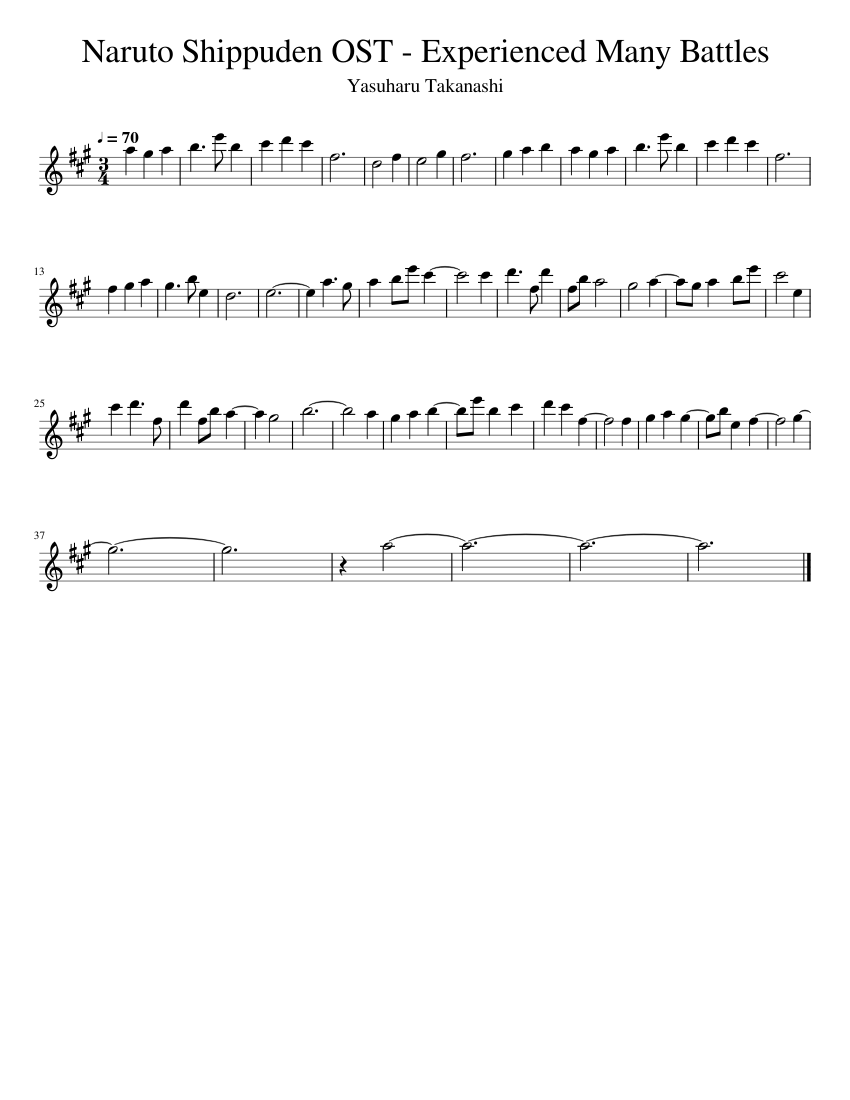 Naruto Shippuden OST - Experienced Many Battles Sheet Music for Flute ...